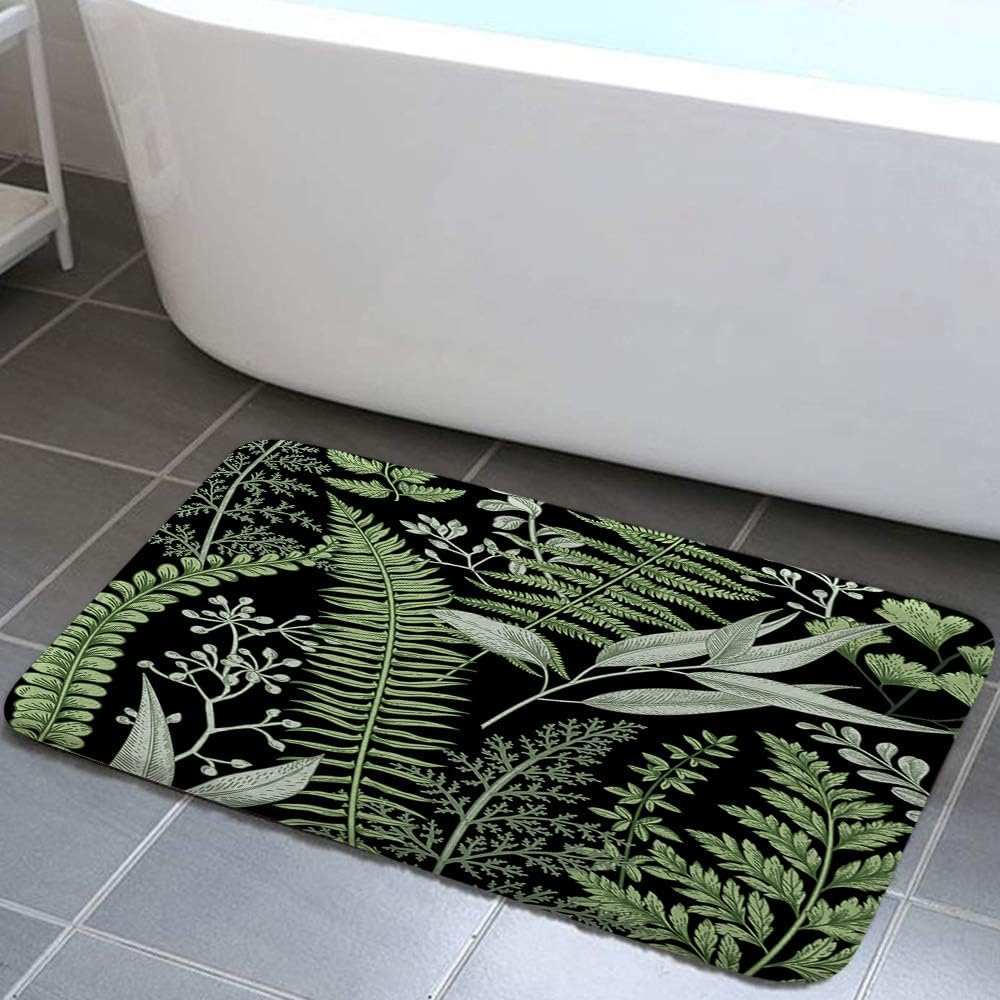 Amazon.com: Green Tropical Fern Leaves Boho Bath Rugs Non-Slip, Floral ...