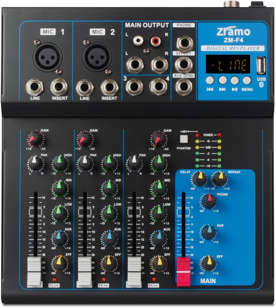 Amazon.com: ZRAMO F4 Professional Audio Mixer for keyboard guitar mics ...