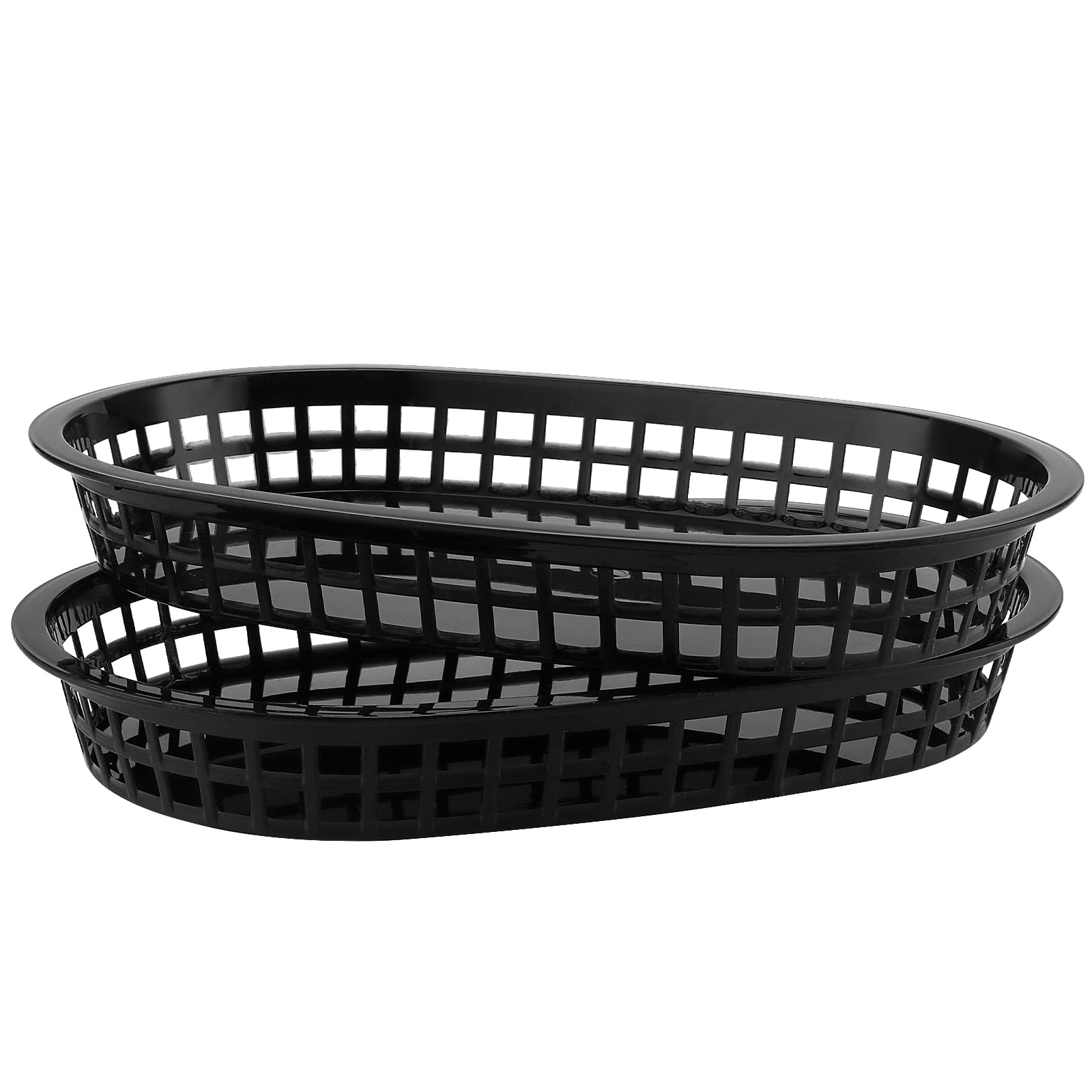 KOHAND 24 Pack 11 x 7 Inch Black Fast Food Basket, Plastic Oval Shaped ...