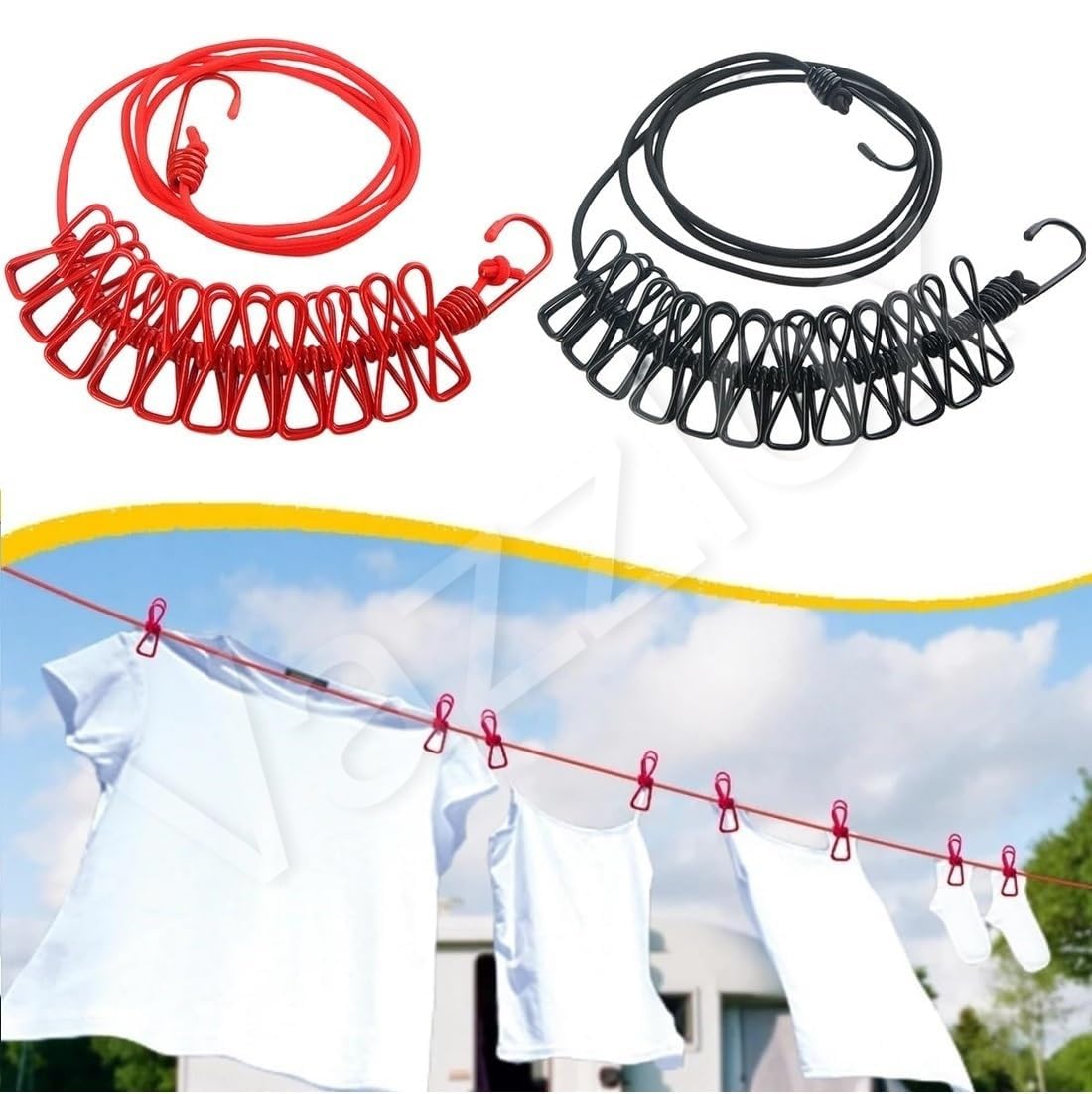 Hold IT Cloth Drying Rope with Hooks (Pack of 1) - Elastic Cloth ...