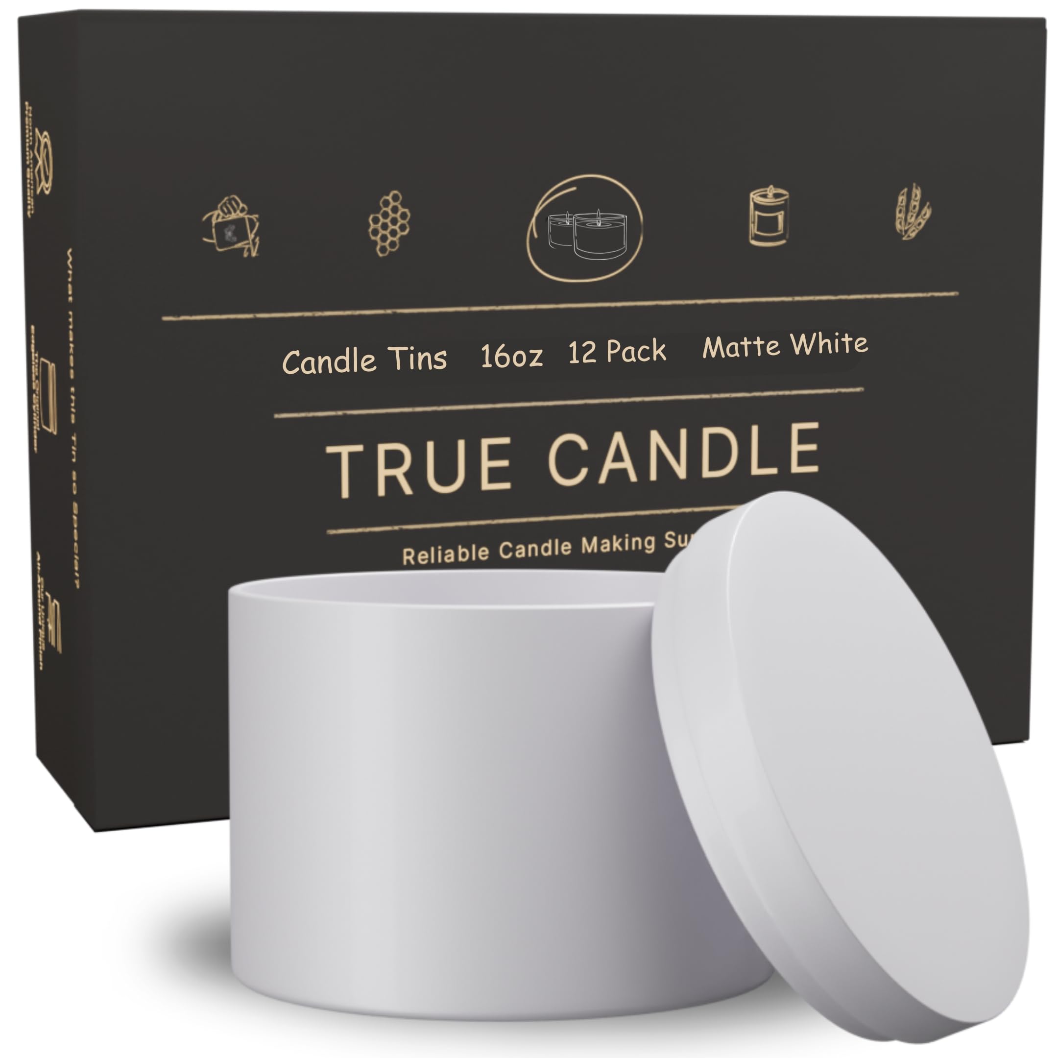 Amazon.com: True Candle Tins for Making Candles, 12x White Candle tins 16 oz, Candle Making tins ...