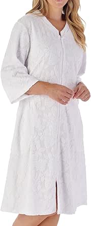 Slenderella 42" Floral Embossed Zip Towelling Dressing Gown Housecoat ...