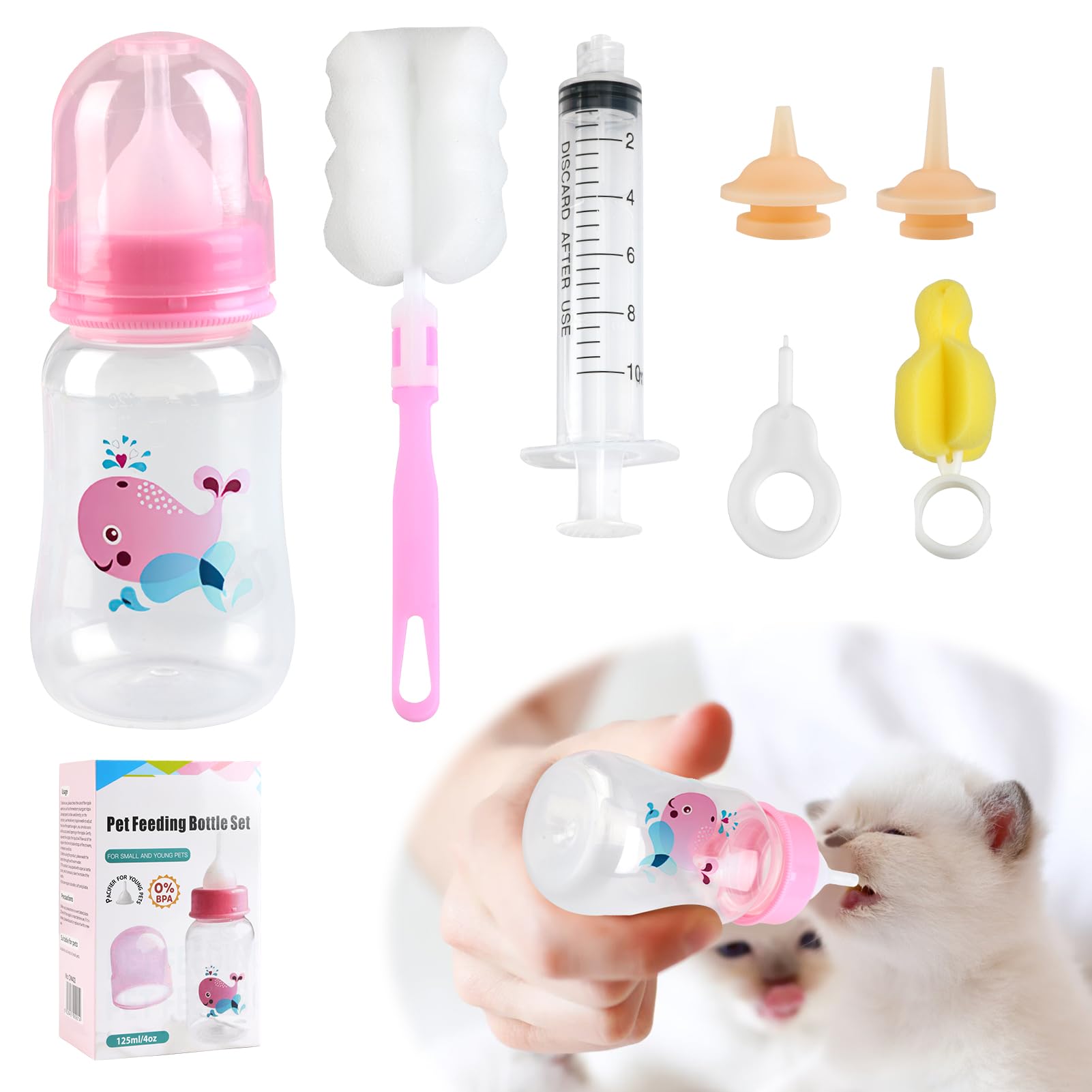 Amazon.com: 7 Pcs Kitten Bottle Feeding Kit, Newborn Pet Nursing Bottle ...