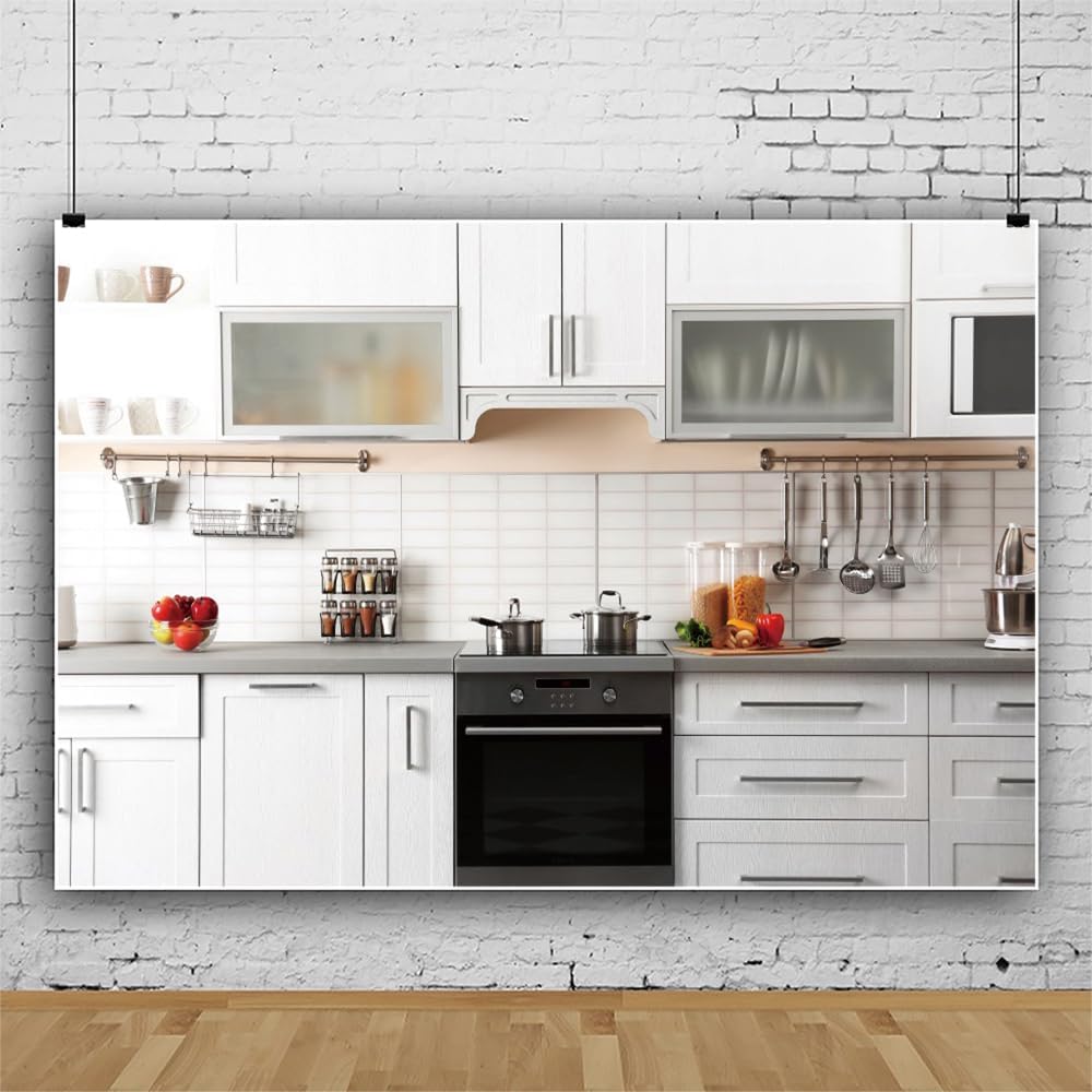 Amazon.com : Vinyl 8x6ft Modern Kitchen Backdrop White Dream House ...