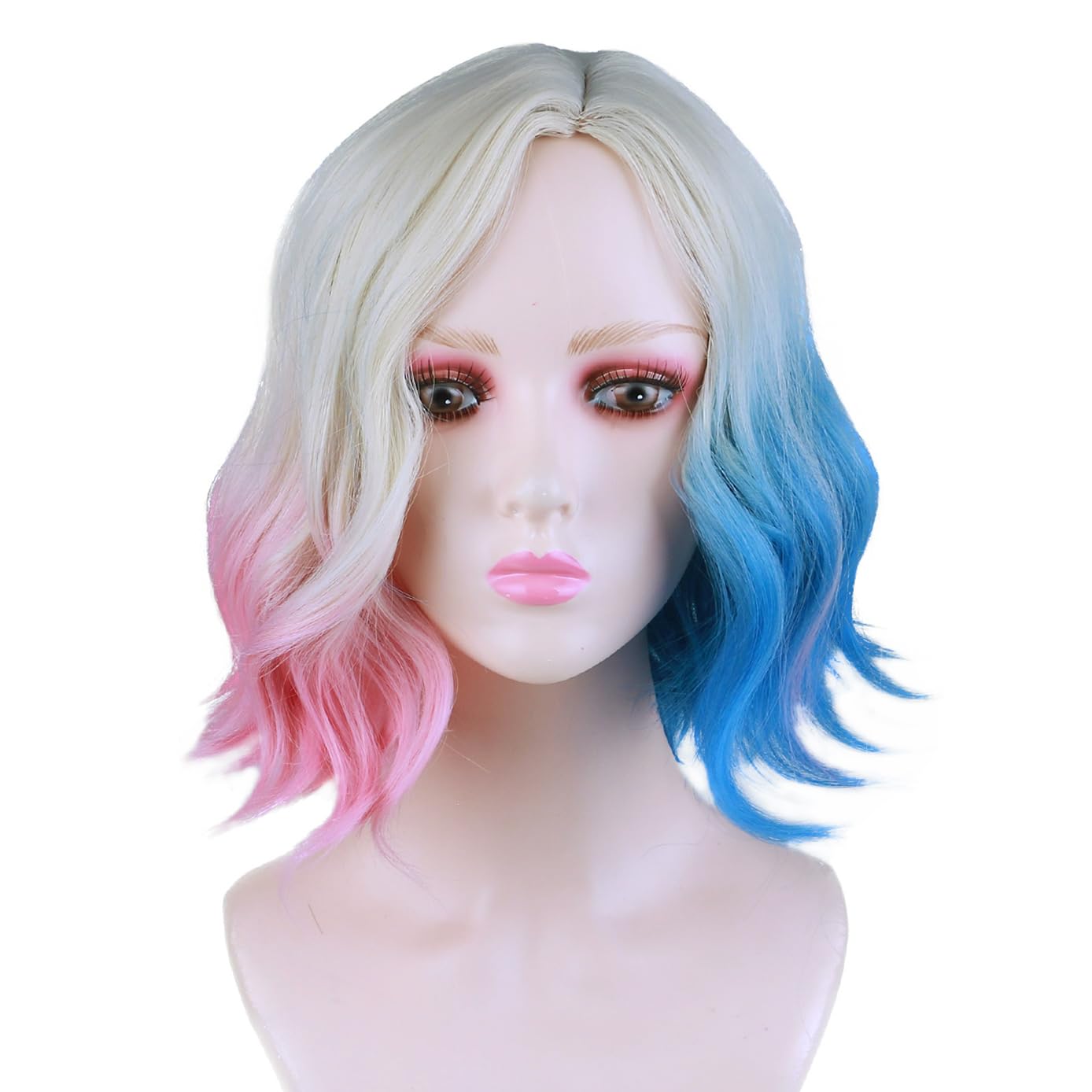 Amazon.com: BERON Blonde Ombre Pink Blue Wigs Short Curly Bob Wig for Women Ombre Color Wavy ...