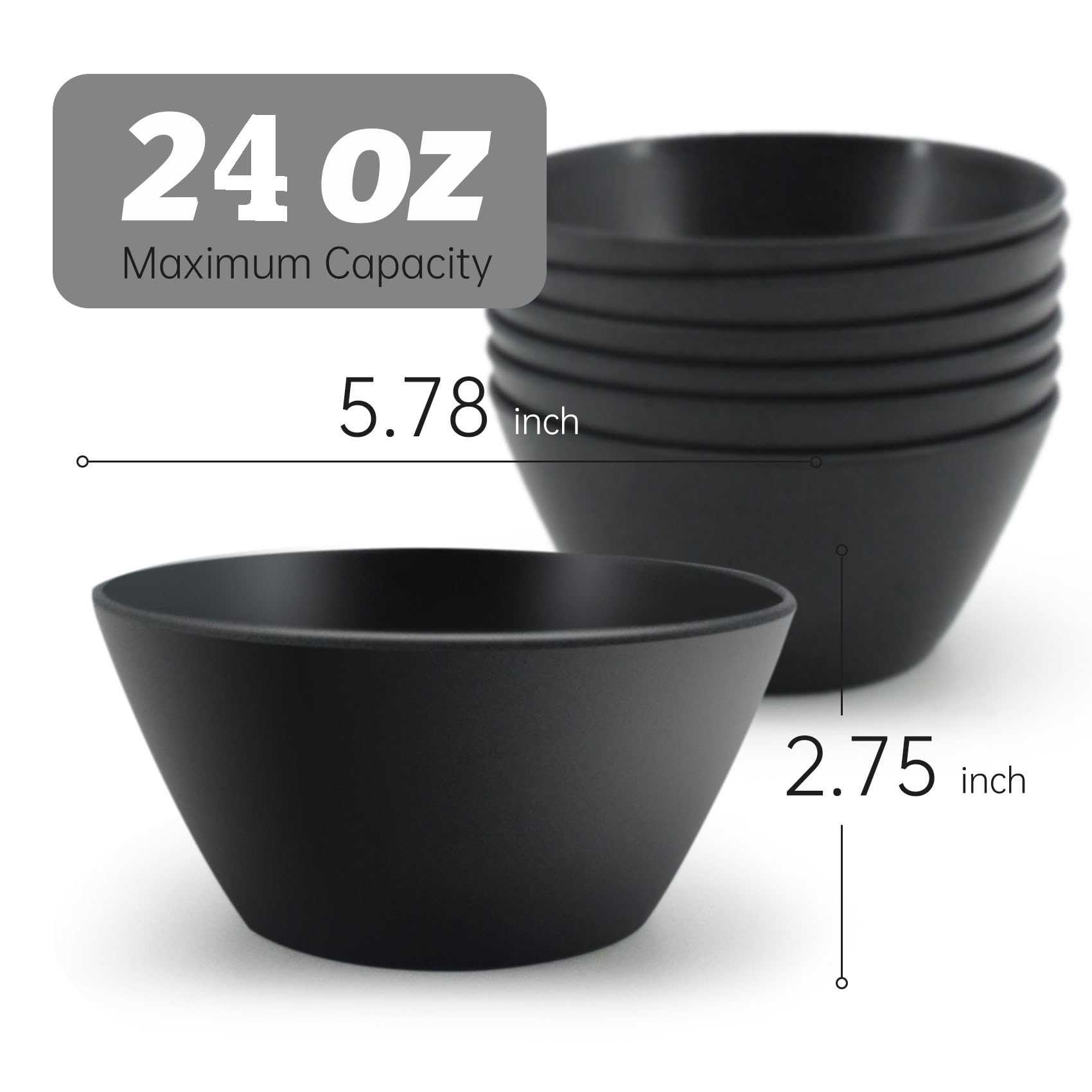 ECOWAY Bamboo Fiber Cereal Bowls Set of 6, 24 Ounce Soup Bowls Black ...