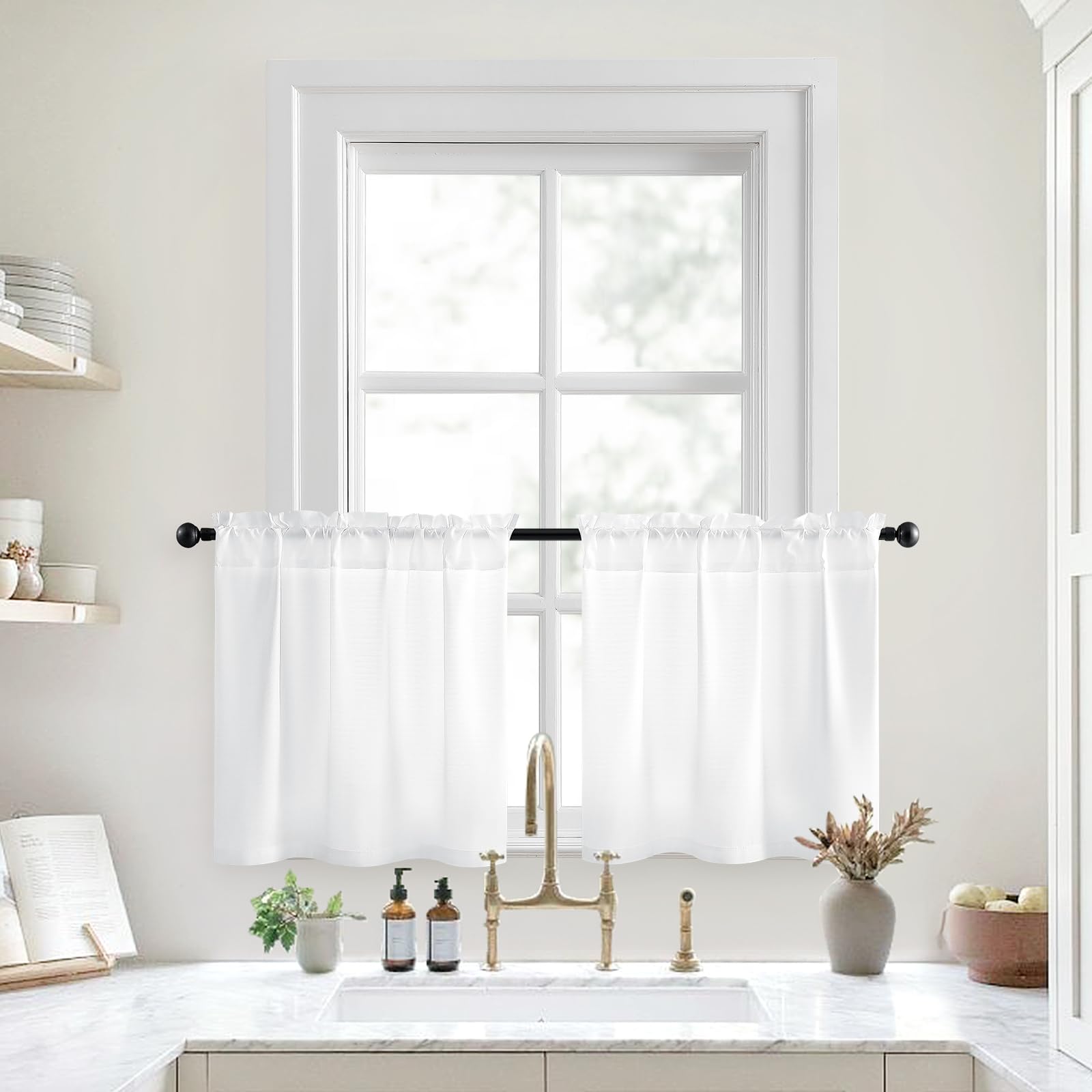 Amazon.com: HOMEIDEAS White Kitchen Sheer Curtains, 30 X 24 Inches Fish ...