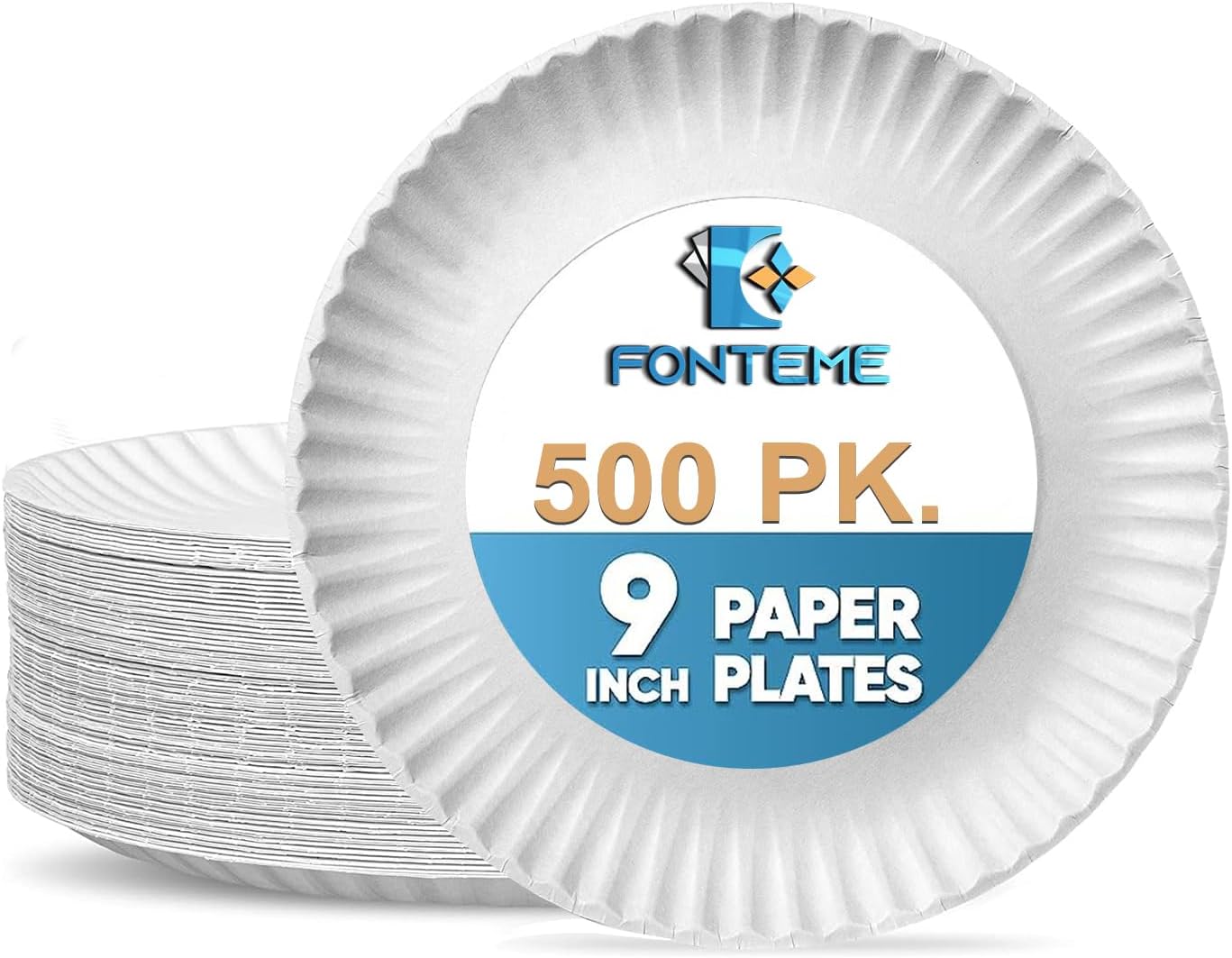Amazon.com: Fonteme 9-Inch Disposable Paper Plates – 500 Count | White ...
