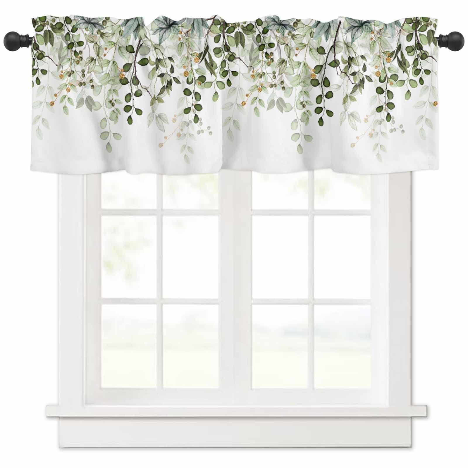 Amazon.com: CosyBright Sage Green Eucalyptus Leaves Window Valance ...