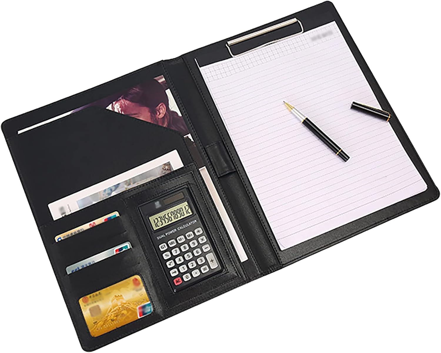 Business Portfolio with Various Storage Areas and Calculator, Leather ...