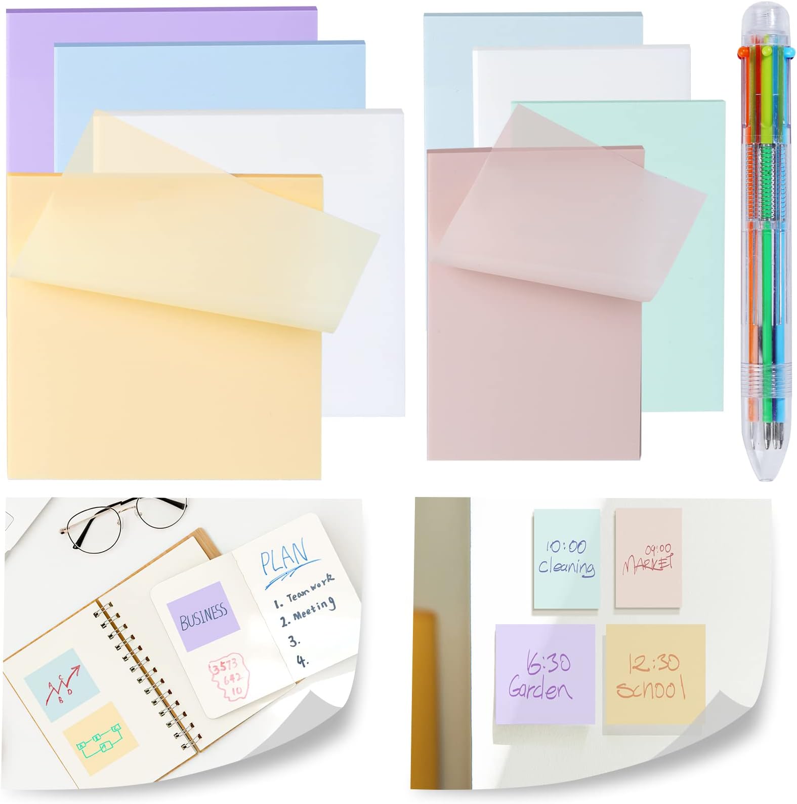 Amazon.com : DiverseBee 50 Sheets Pastel Transparent Sticky Notes, 3x3 ...