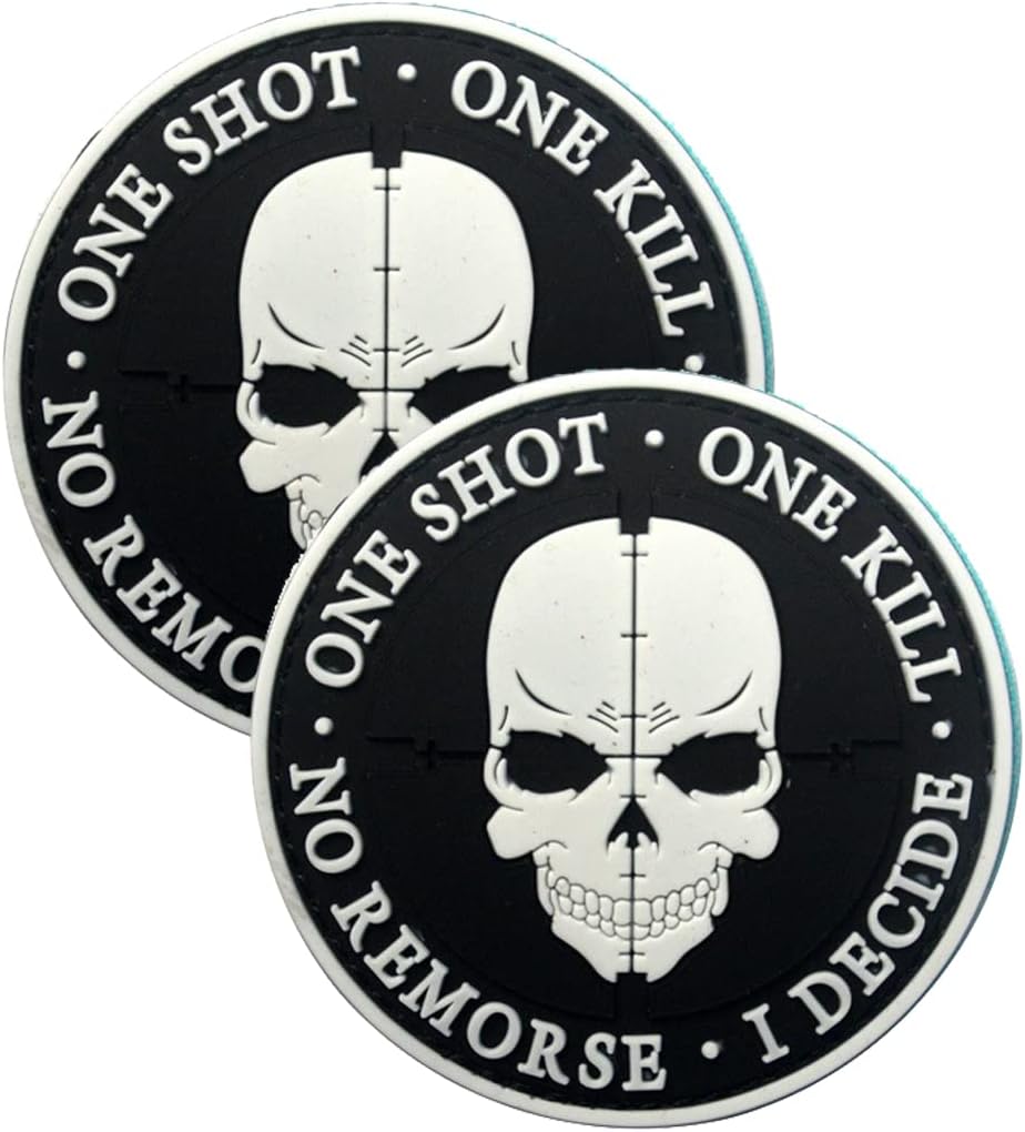 Amazon.com: 2 PCS AliPlus One Shot One Kill Patches Skull Patch PVC ...