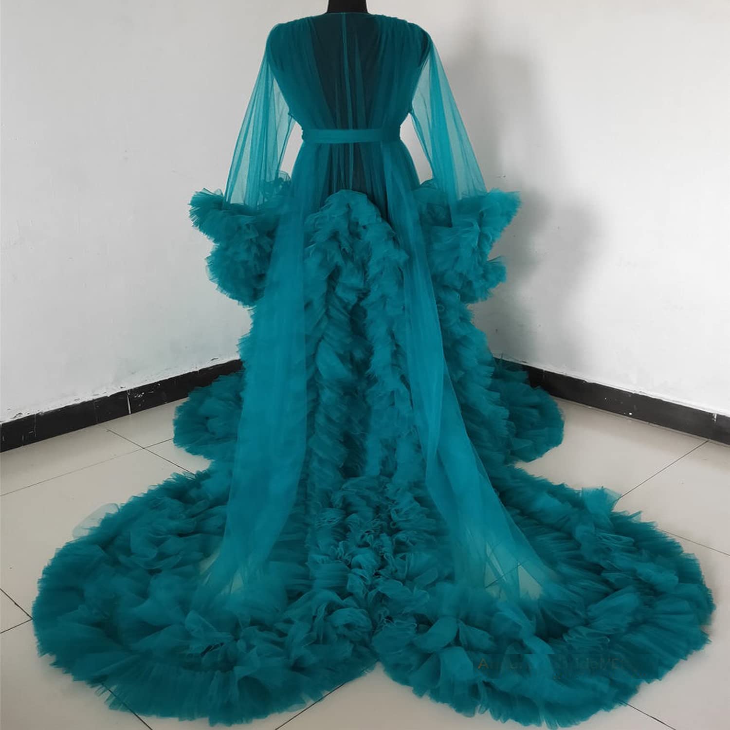 Flybridal Tulle Maternity Robe Bridal Long Nightgown Bathrobe Gown ...