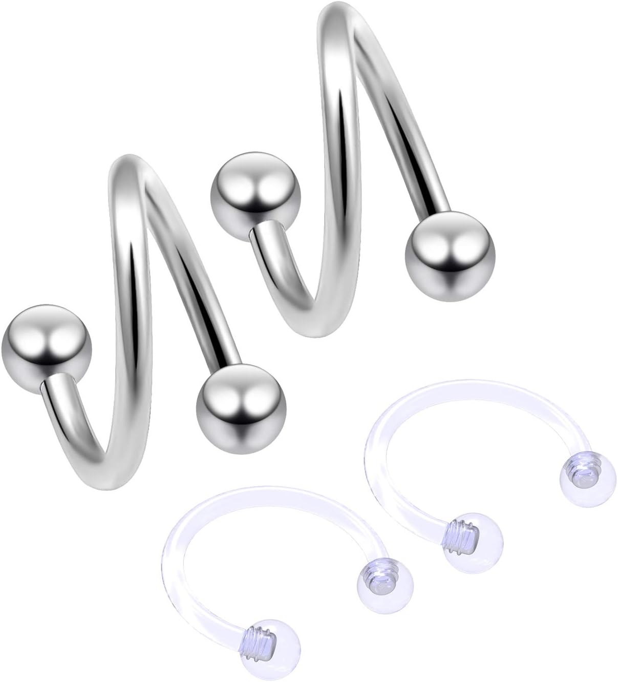 Bling Piercing 4pc 16g Twister Cartilage Barbell Eyebrow Spiral Belly ...