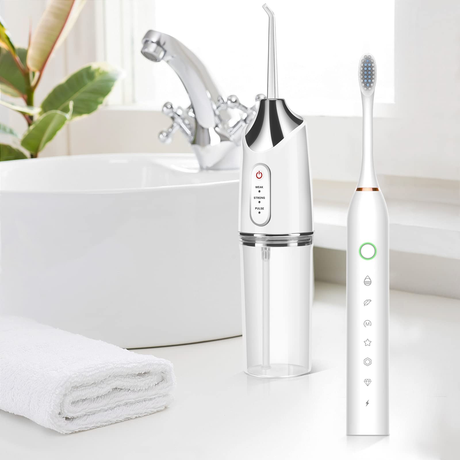 Water Dental Flosser and Sonic Electric Toothbrush Set for Teeth, Gums ...
