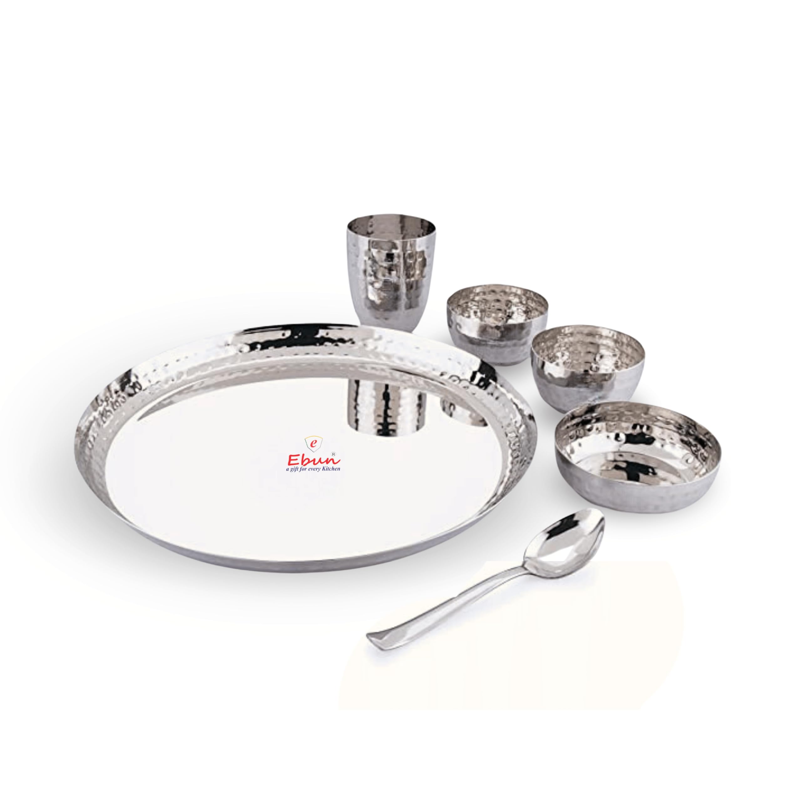 Ebun Heavy Gauge Stainless Steel Dinner Set | Hand Hammered Steel Thali ...