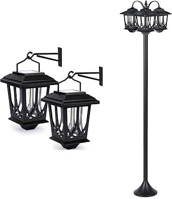 PASAMIC Outdoor Solar Lamp Post Lights Solar Powered and 2 Pack Solar ...