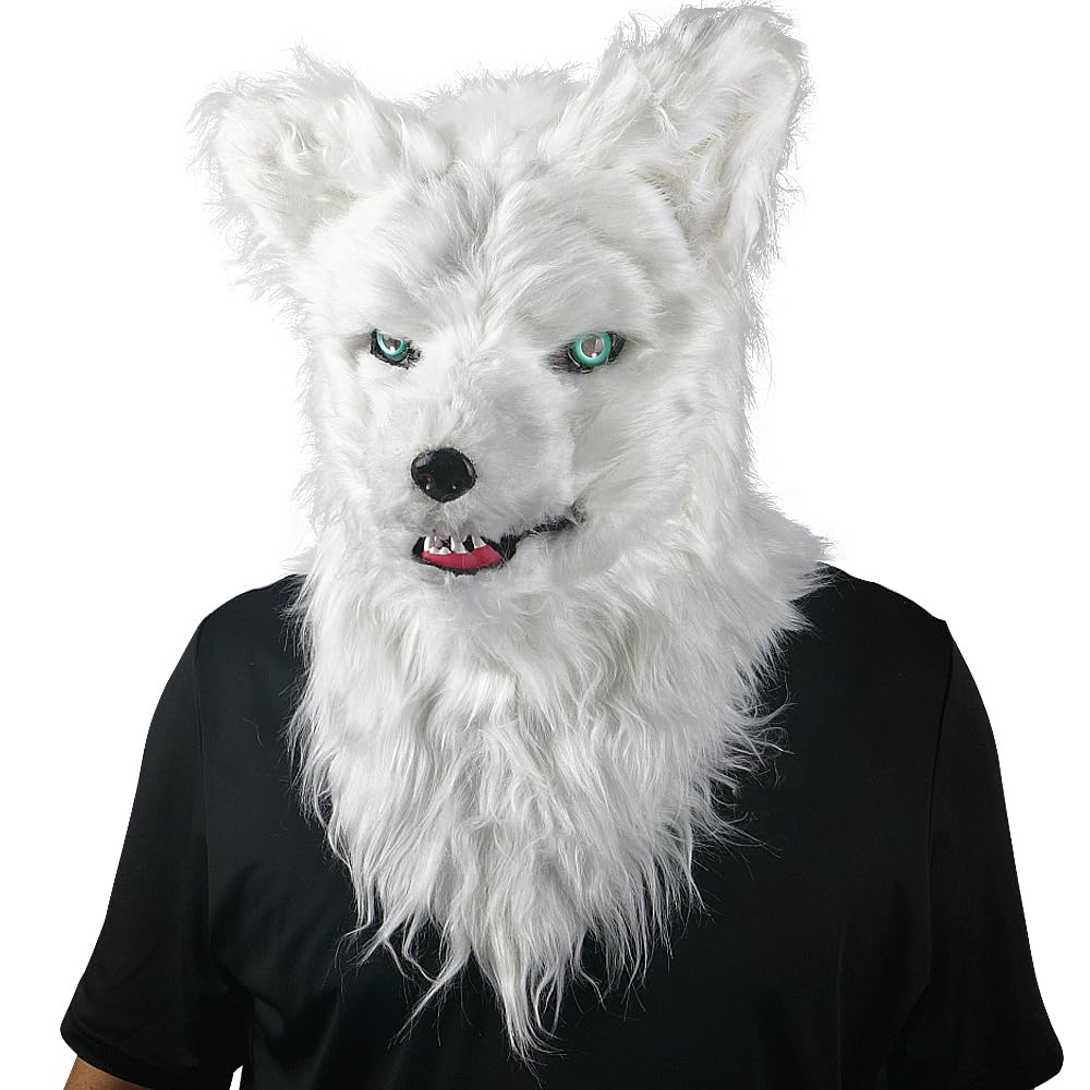 Amazon.com: Wolf Mask Halloween White Furry Funny Mask Scary Realistic ...