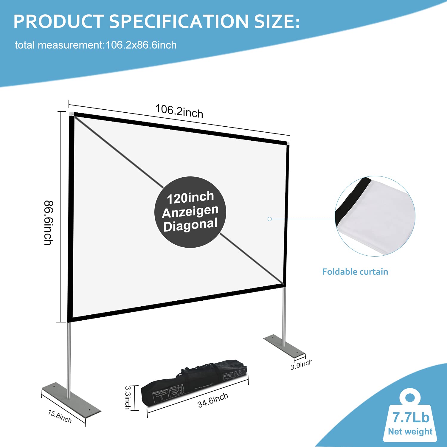 Projector Screen with Stand 120 inch 16:9 HD 4K Outdoor Indoor ...