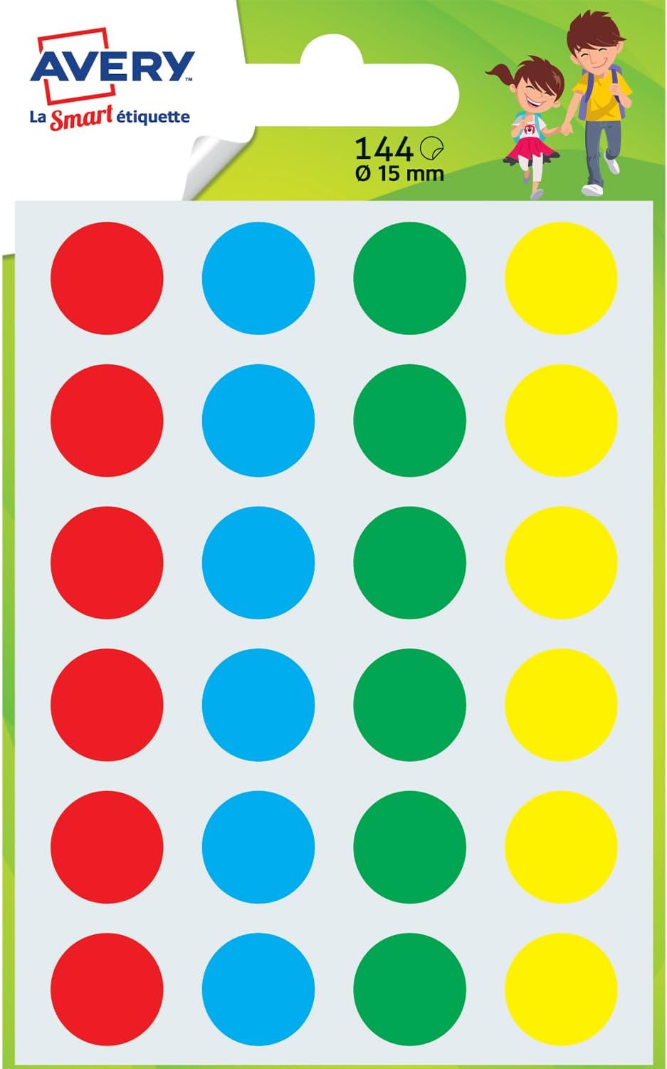 Avery Sachet de 144 Pastilles - Ø15Mm - 4 Couleurs (Vert, Rouge, Jaune ...