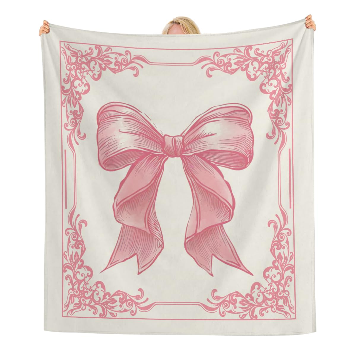 Amazon.com: ISANOU Pink Bow Throw Blanket,Vintage Preppy Bow Blanket ...
