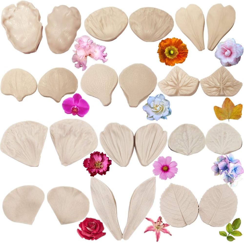 Amazon.com: 12set Gumpaste Flower Silicone Veining Mold-Fondant Flower ...
