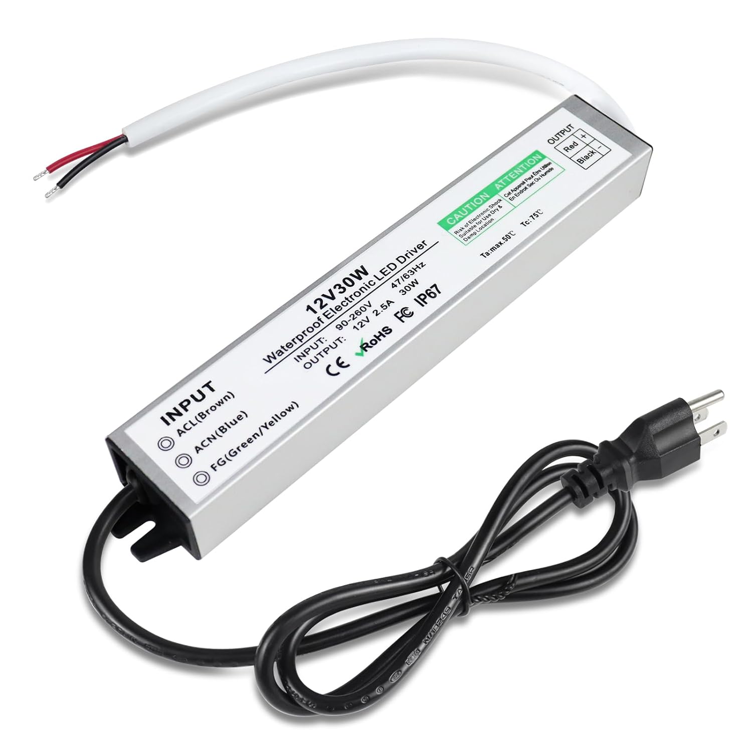 Fuente de alimentación LED de 12 V 30 W, controlador LED IP67 ...