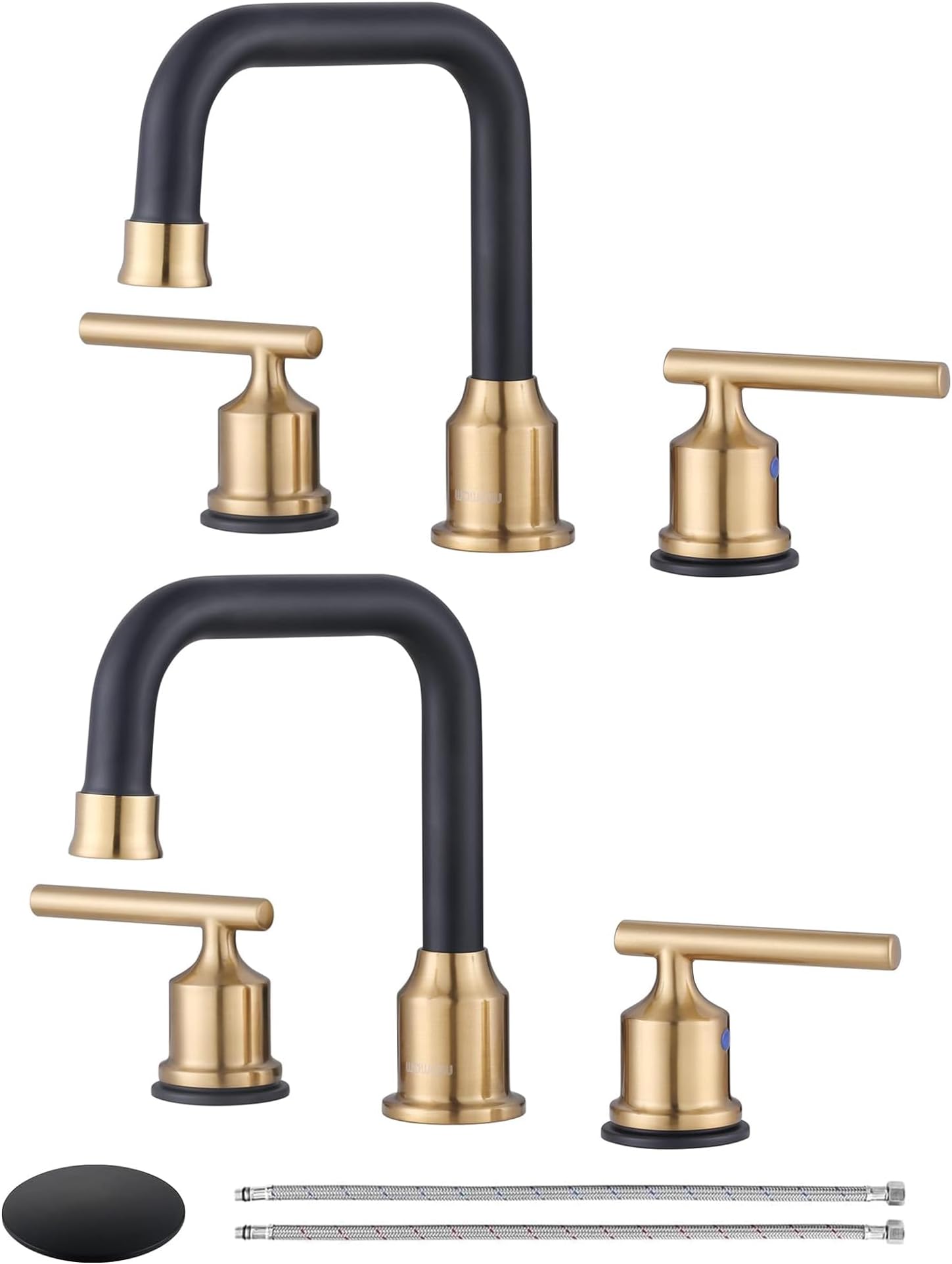 WOWOW Black and Chrome Bathroom Sink Faucet, Widespread Bathroom Faucet ...