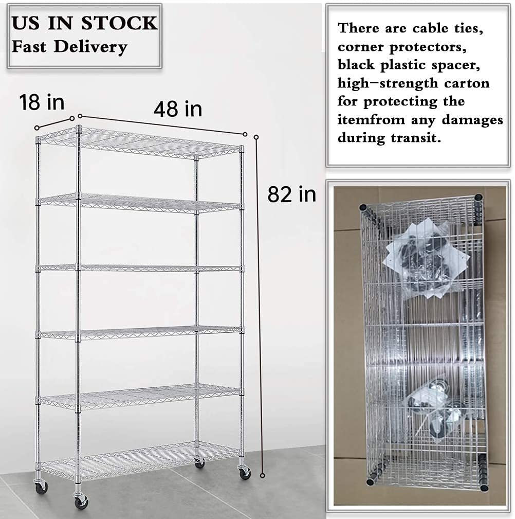 Metal Storage Shelves 82"x48"x18" Wire Shelving Unit W/Wheels, 2100 LBS ...
