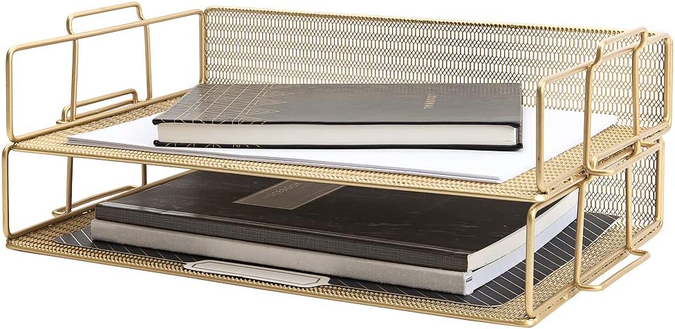 Amazon.com: Blu Monaco Gold Desk Organizer Stackable Paper Tray Set of ...