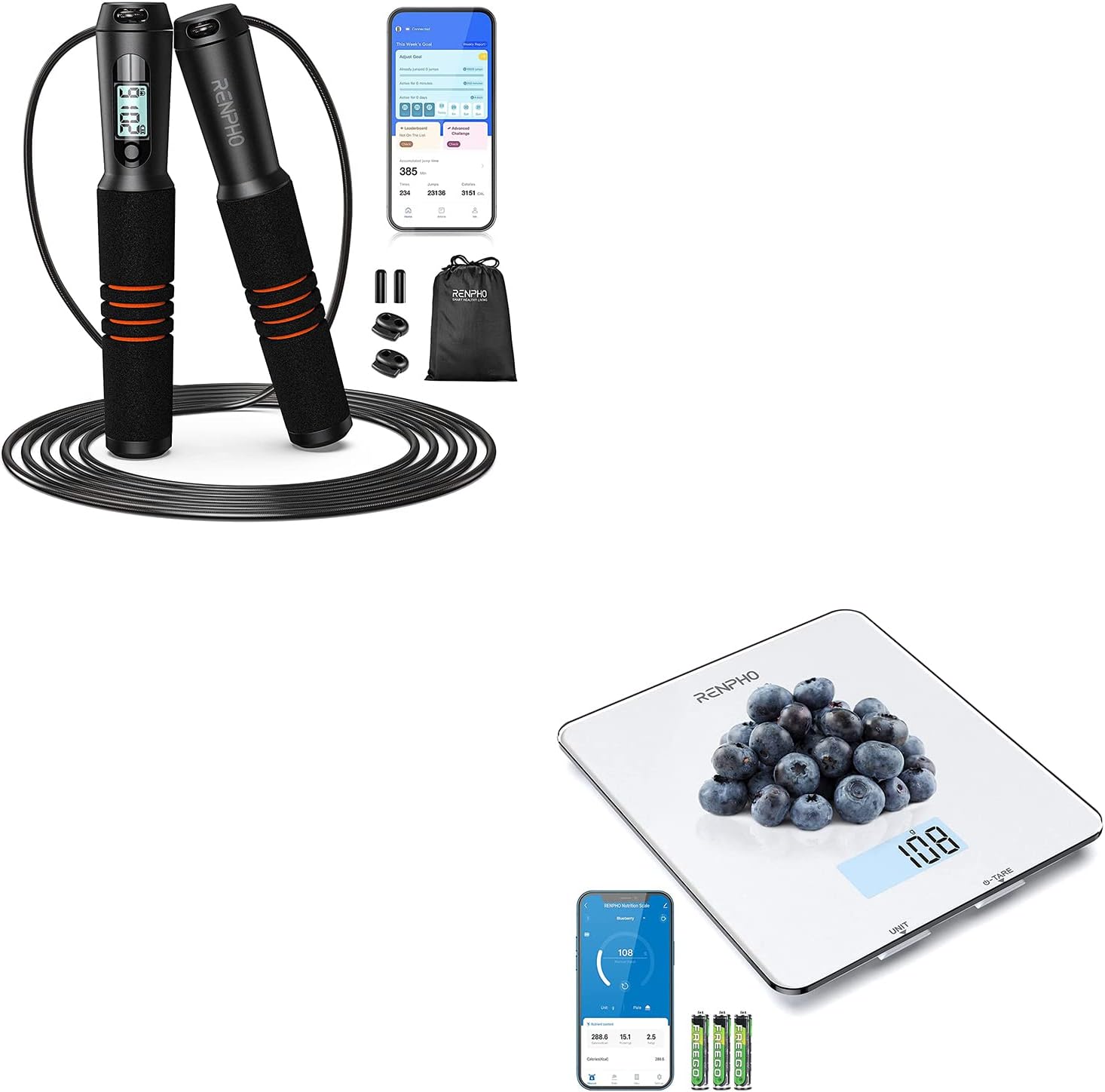 Amazon.com: RENPHO Smart Jump Rope,RENPHO Food Scale, Kitchen Scale for ...