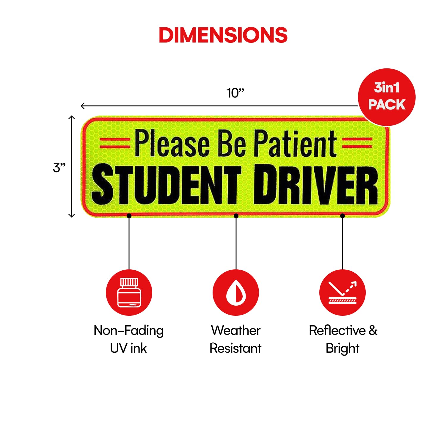 Snapklik.com : Student Driver Car Magnet Set Of 3 - Reflective 10 Inch ...