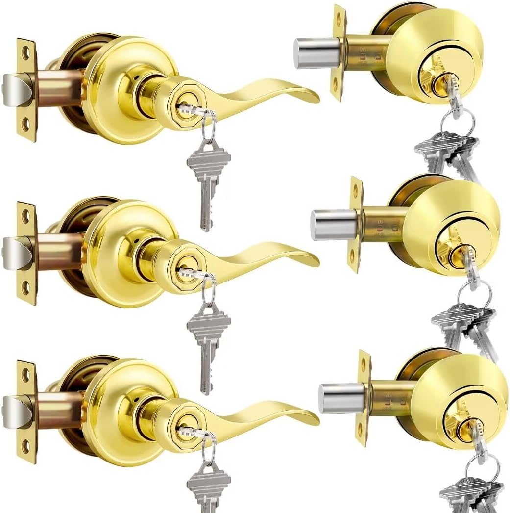 NIZADO 3 Pack Entry Door Knob and Deadbolt Lock Set, Double Cylinder ...