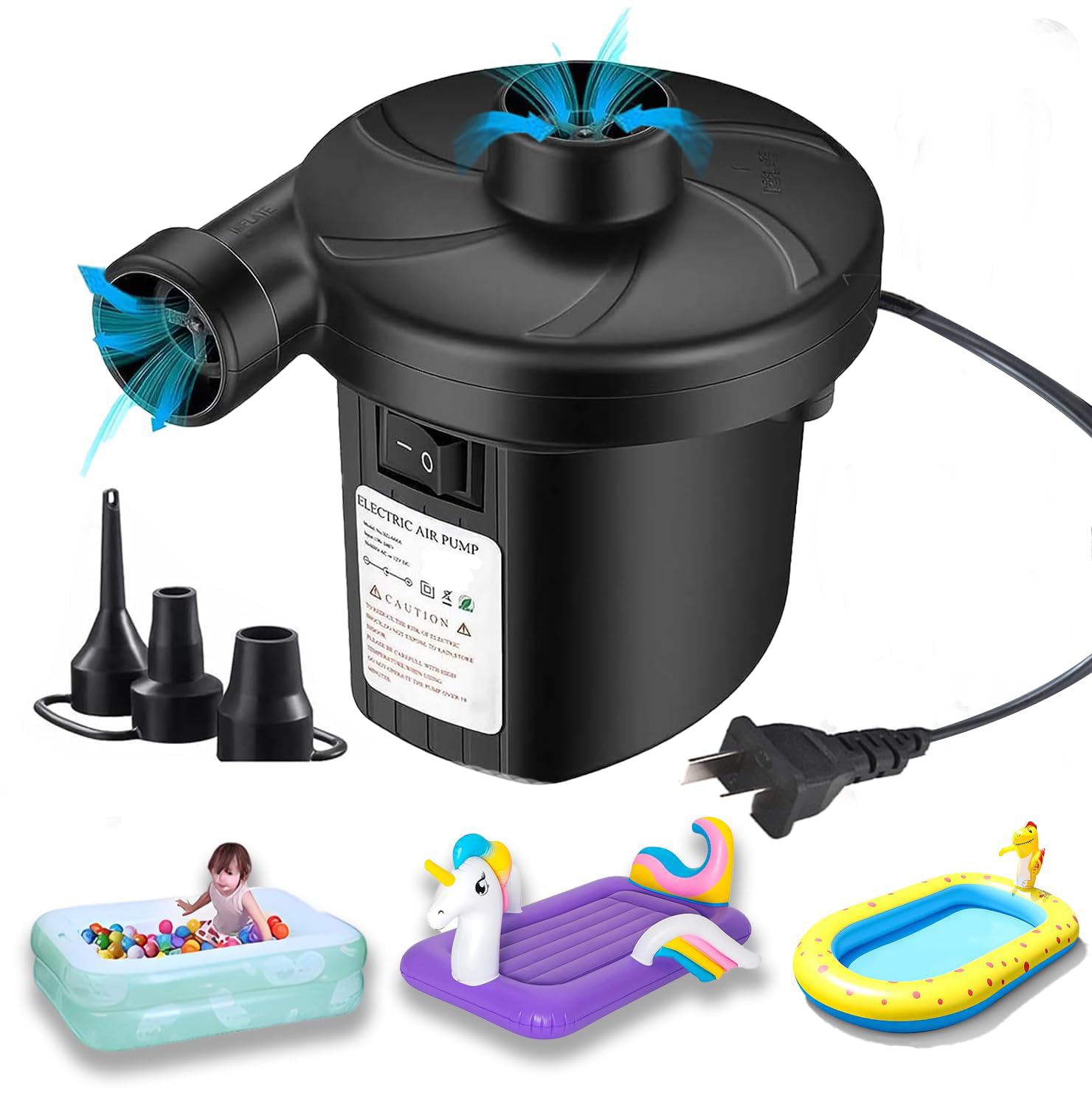 TYUBBPY Electric Air Pump Portable Quick-Fill Air Pump with 3 Nozzles ...