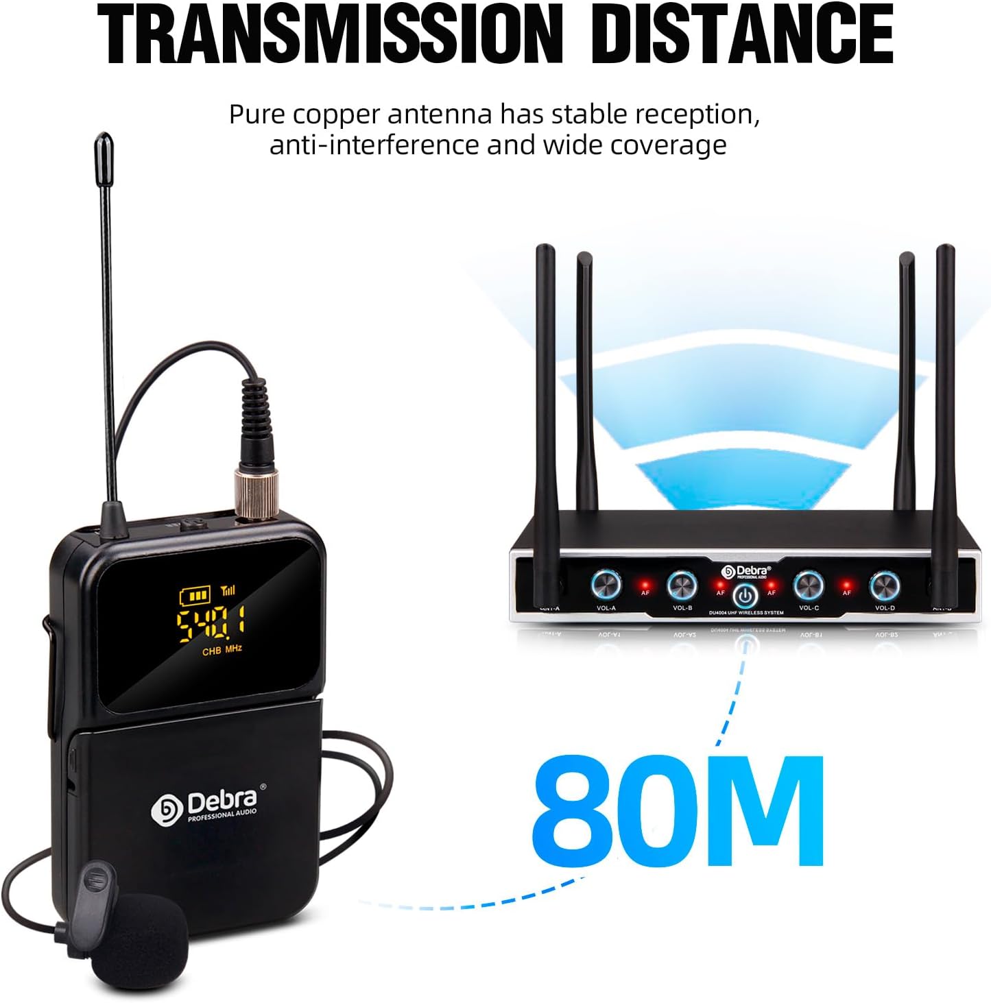 Set microfoane wireless UHF Debra cu 4 canale, 16 frecvențe,