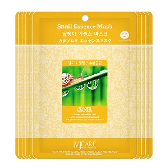 Amazon.com : MJ CARE NEW Essence Facial Mask - Snail Essence mask 15pcs ...