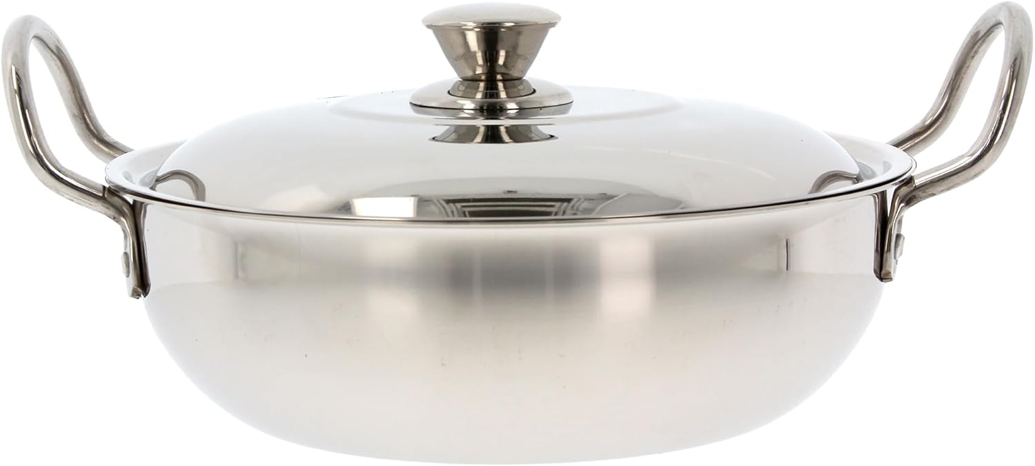 Stainless Steel Kadai Pan with Lid Tri-Ply Kadhai Karahi Heavy Flat ...