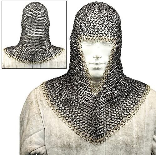 Amazon | Medieval V Brass Face Mild Steel Chainmail Coif ArmorArmory ...