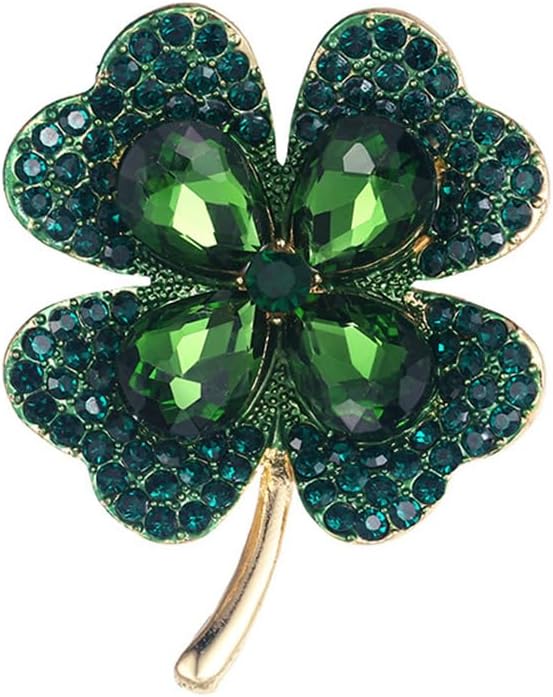 Strass Vert Trèfle Feuille Broche pour Femmes Filles Plaqué Or Cristal ...