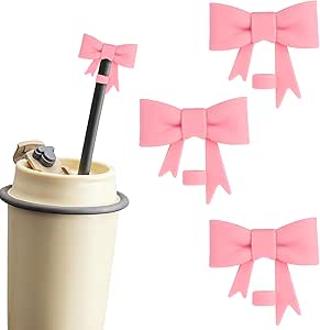 Thinp 3 Pcs Reusable Silicone Straw Covers Bow Straw Topper 10mm Pink ...