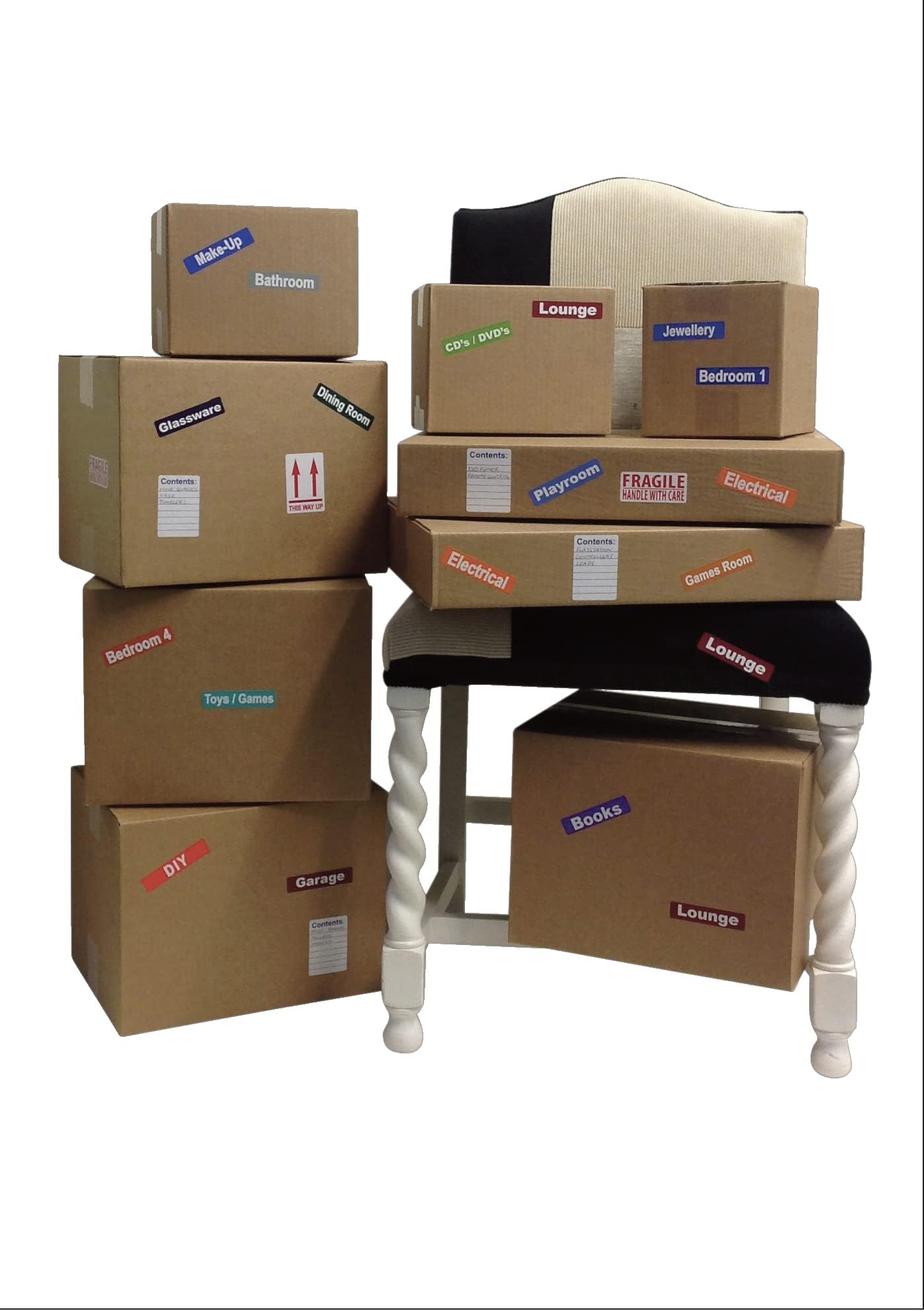 Pack of 540 Large Home Moving Labels for Boxes 21 Different Color Coded ...