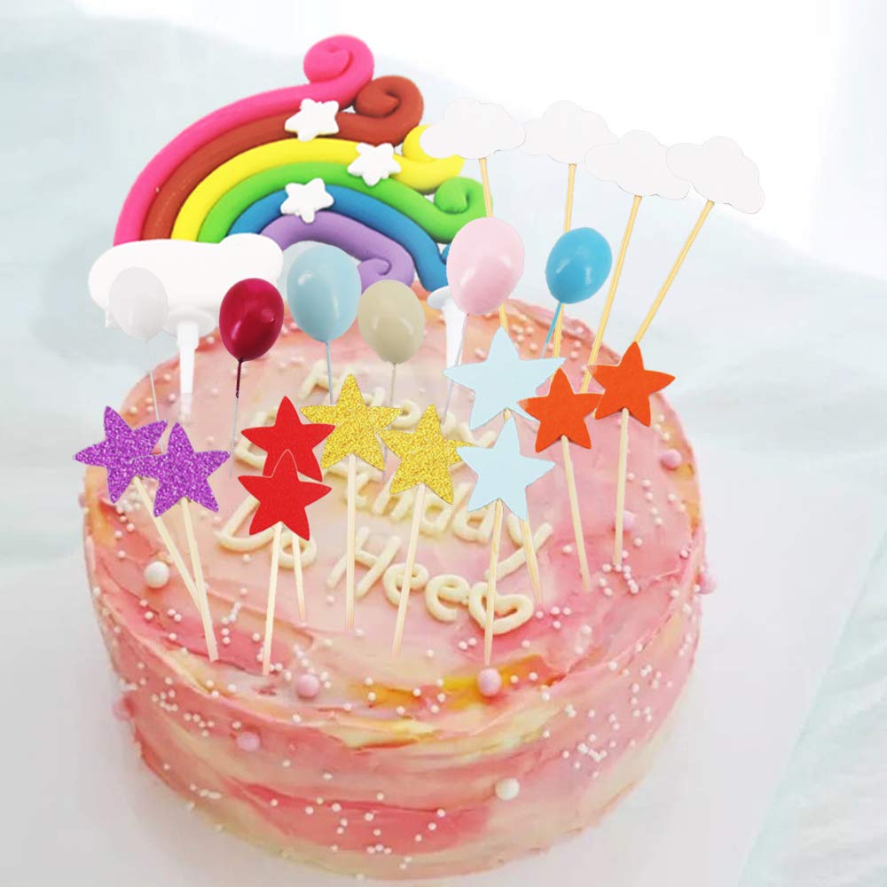 Lifreer 5Packs(21PCS) Cake Topper-Unicorn Rainbow Cake Topper, Balloon ...