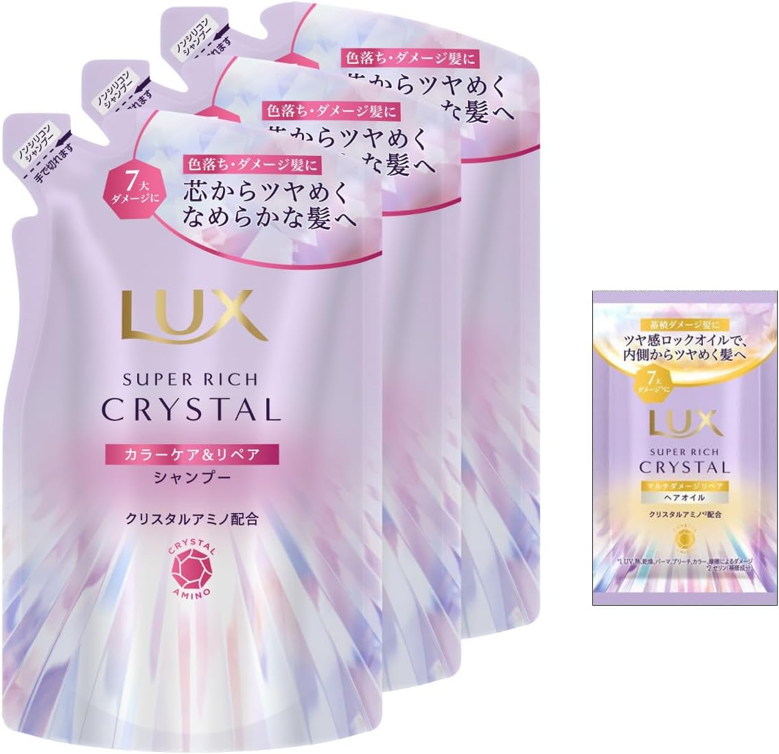 Amazon | LUX（ラックス）クリスタル カラーケア&リペア シャンプー 3個セット クリスタルヘアオイルおまけ付き | LUX (ラックス) | シャンプー 通販