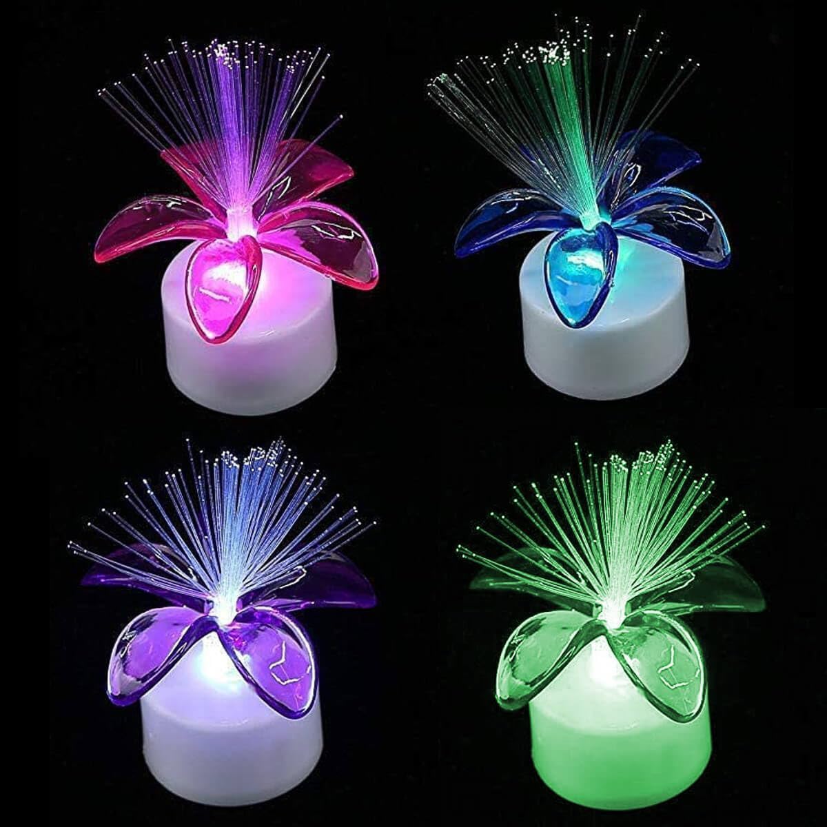 NIMIT SALES Fiber Optic Candle Light lamp Floral Color Changing Led ...