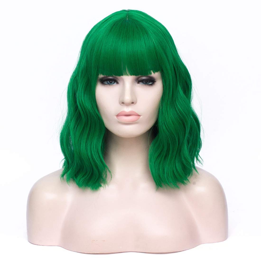 Amazon.com : SL Short Dark Green Bob Wig with Bangs 14'' Women's Pastel ...