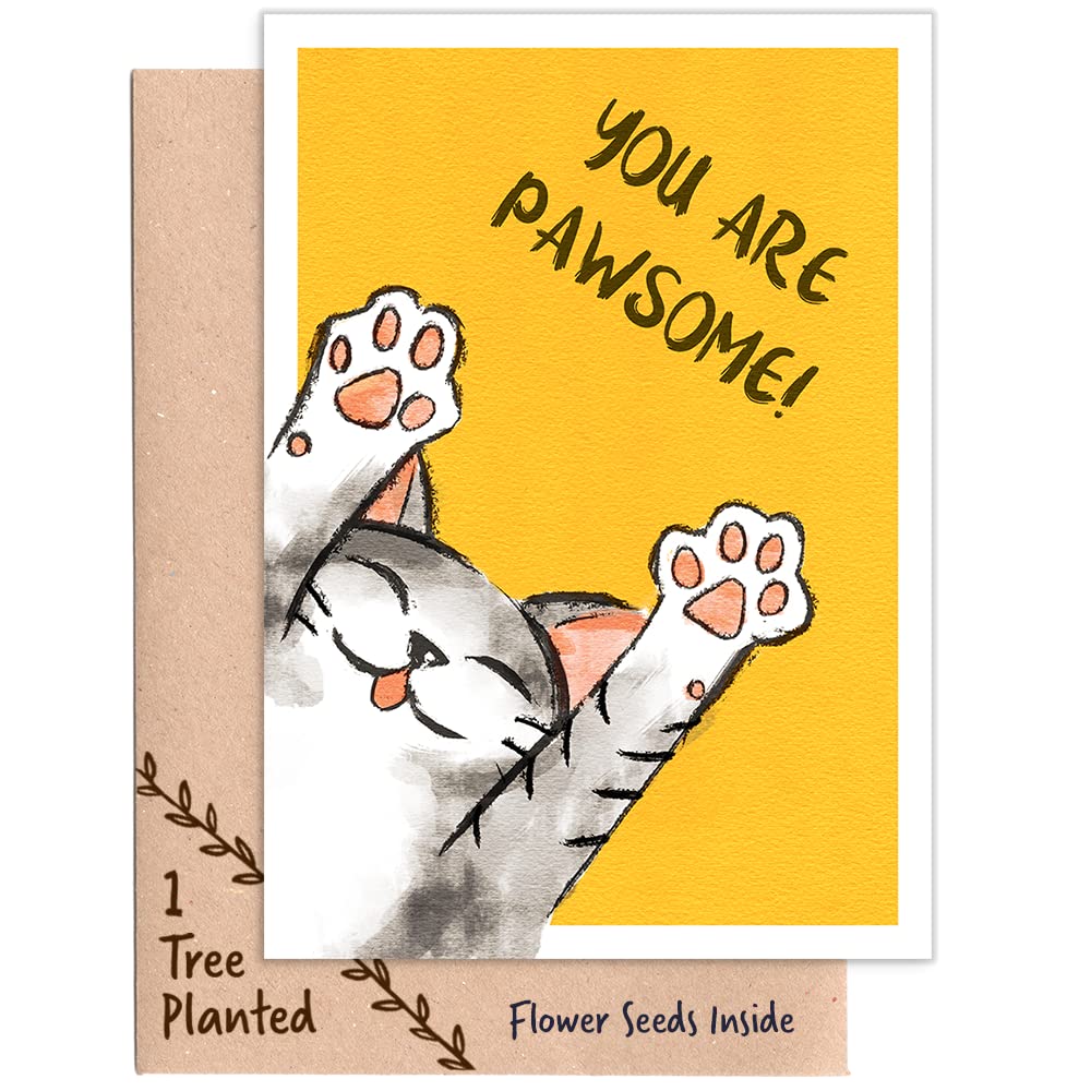 1 Tree Cards Cat Congratulations Card with Tree Gift & Flower Seeds ...