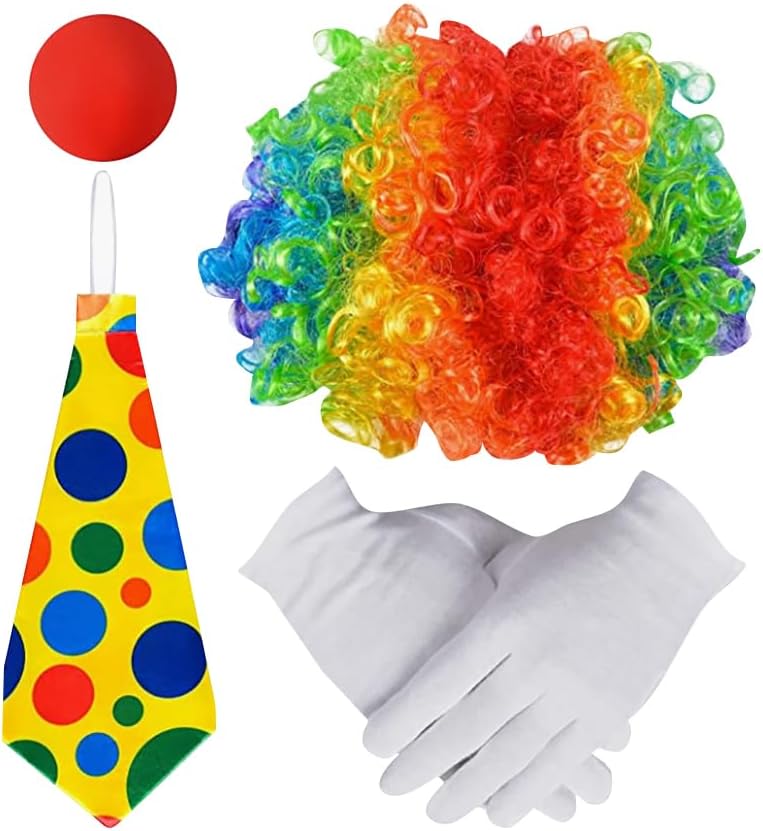 Amazon.com: UUYYEO 4 Pcs Clown Costume Set Rainbow Clown Wig Red Nose ...