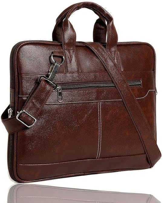 Fashion Link Men's Leather Laptop Bag, 15.6 inch, with Shoulder Strap ...