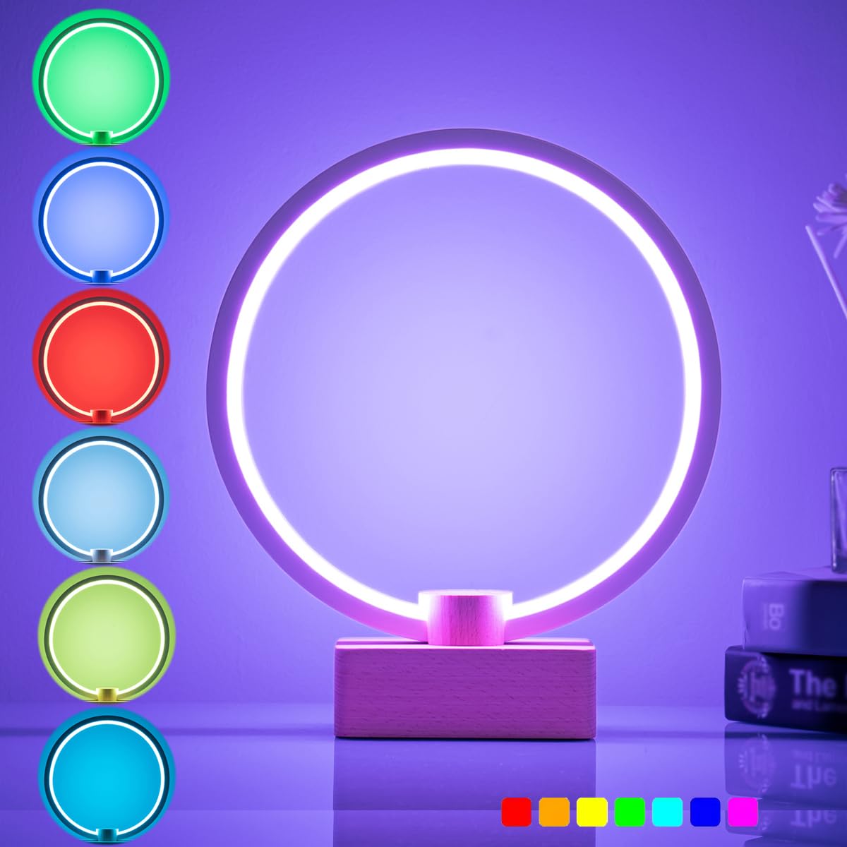 BASRAE Round RGB Bedside Lamps,Modern LED Table Lamp,Color Changing ...