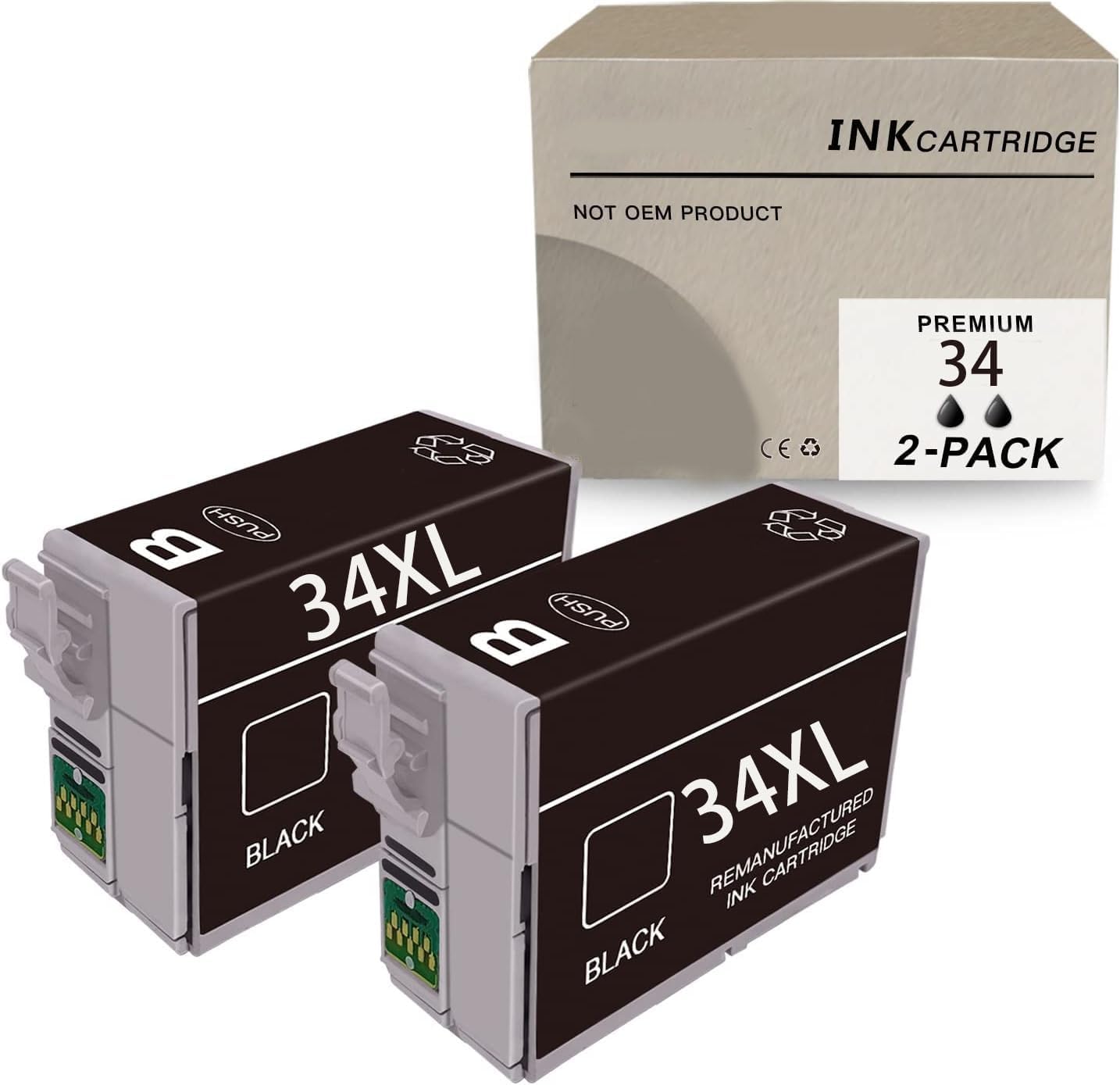 NebulaJet 34 34XL WF 3720 3725 Black Ink Cartridges Replacement for ...